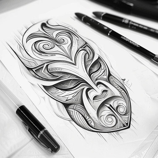 Graphic tattoo sketch of a moko design with clear, defined lines and a ...