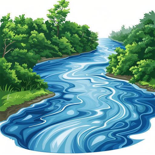River clipart in a photo realistic style on flat white background ...