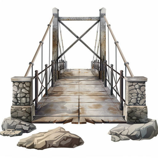 Realistic bridge illustration with flat random background and metallic ...