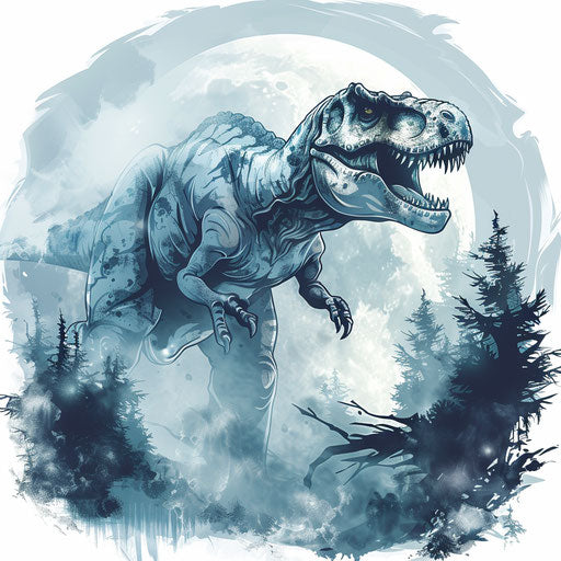 Sinister flat tattoo sketch of a ghostly T. Rex emerging from the mist ...