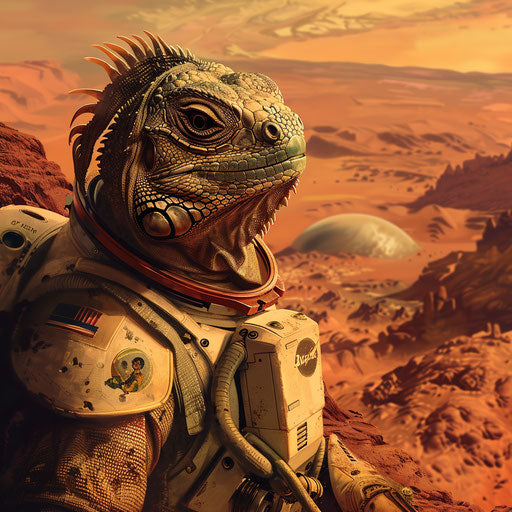 Iguana astronaut on Mars, detailed Martian landscape – IMAGELLA