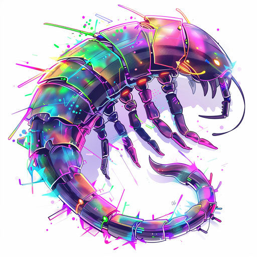 Futuristic centipede tattoo with neon colors and cyber elements on ...