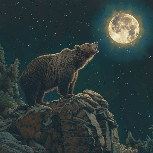 Grizzly bear howling at the full moon in the starry sky – IMAGELLA