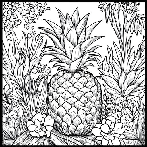 Detailed pineapple portrait in the style of Stephen Wiltshire, coloring ...