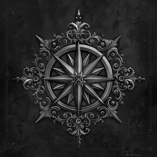 Gothic sketch of compass rose with dark, moody tones – IMAGELLA
