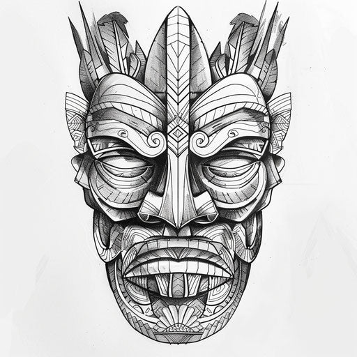 Sketch of a tribal tattoo of a neo mask with ethnic details – IMAGELLA