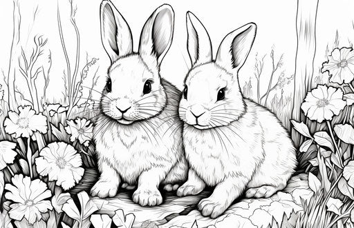 Two rabbit bunnies coloring pages, comic art style, windows vista 17:11 ...