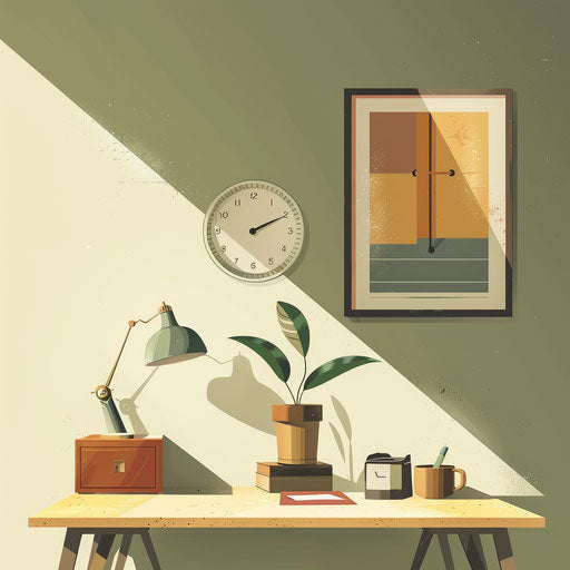Timed activity illustration on a flat, muted olive background ...