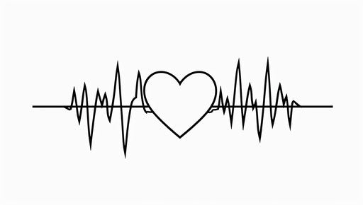 Simple black line drawing of an E decade with heart beat lines – IMAGELLA