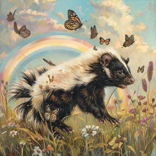 The playful eastern spotted skunk chasing butterflies in a field of ...