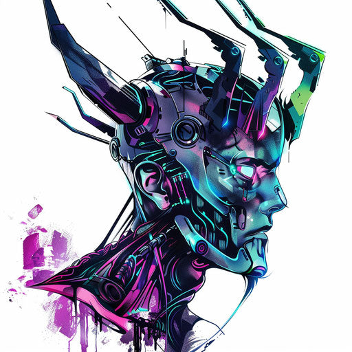 Cyberpunk devil tattoo, neon colors, futuristic details – IMAGELLA