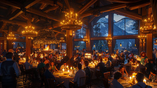 Bright atmosphere in a lively mountain lodge restaurant – IMAGELLA