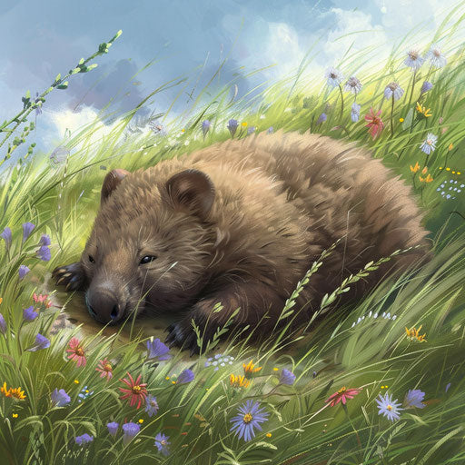 Young wombat playfully rolling down a grassy hill – IMAGELLA
