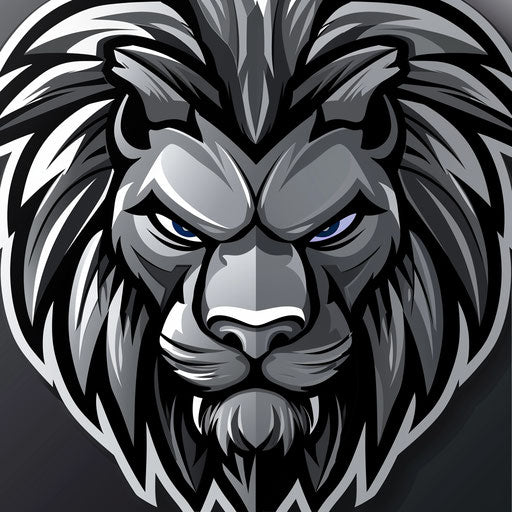 Heroic mascot logo with a strong lion on silver background – IMAGELLA