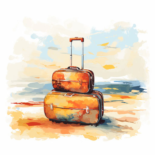 Baggage illustration in the style of Impressionistic Art, on a white ...