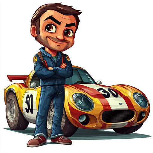 Humorous caricature of a race car with human characteristics – IMAGELLA