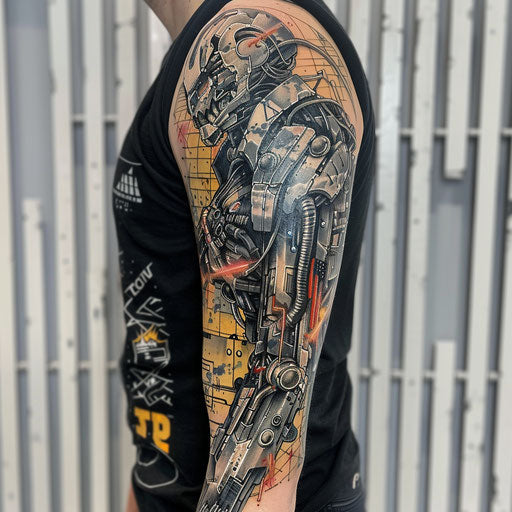 Futuristic and cybernetic sleeve tattoo – IMAGELLA