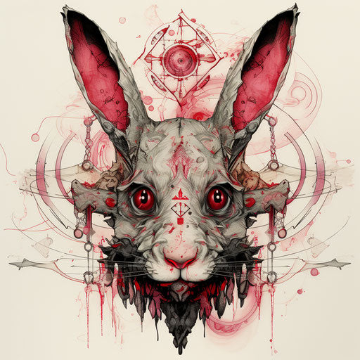 Surrealist illustration of a rabbit covered with red lines – IMAGELLA