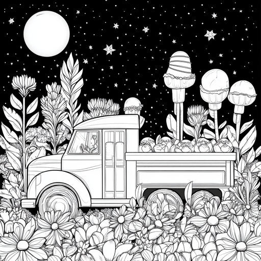 Ice Cream Truck in a Fantasy Garden with Glowing Plants, in the Style ...