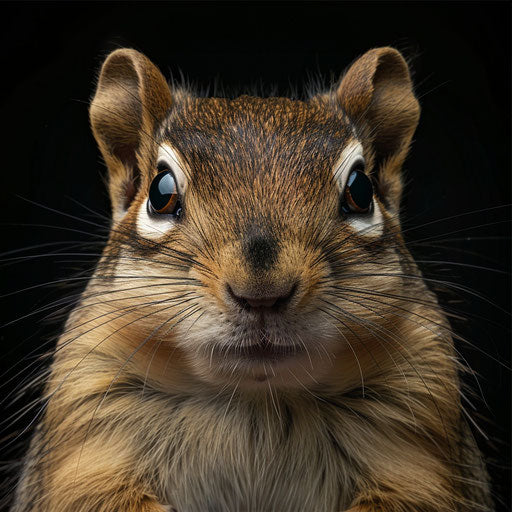 Chipmunk portrait with detailed fur and intense gaze, in the style of ...