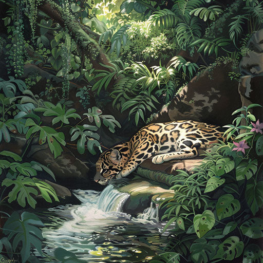 Bornean clouded leopard resting by a gentle stream – IMAGELLA