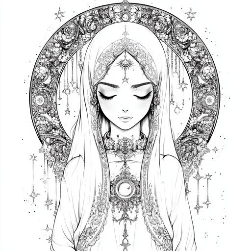 Ramadan with celestial elements, Ruben Ireland style, coloring book ...