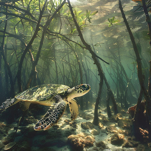A sea turtle navigating in a mangrove forest – IMAGELLA