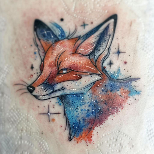 Cosmic fox tattoo on white background – IMAGELLA