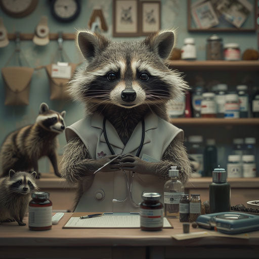 A raccoon veterinarian in a busy animal hospital – IMAGELLA