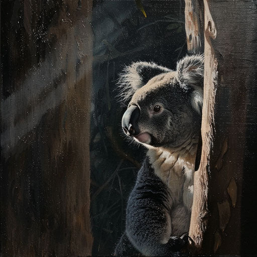 Koala in the shadows, play of light and dark, mysterious atmosphere ...
