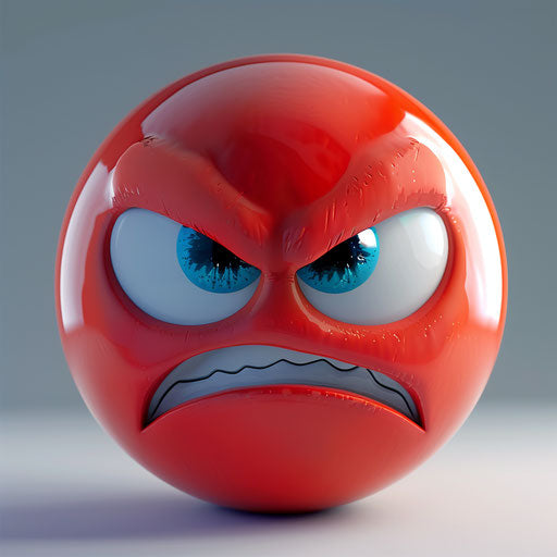 Red angry emoji with blue eyes, in unreal engine style – IMAGELLA