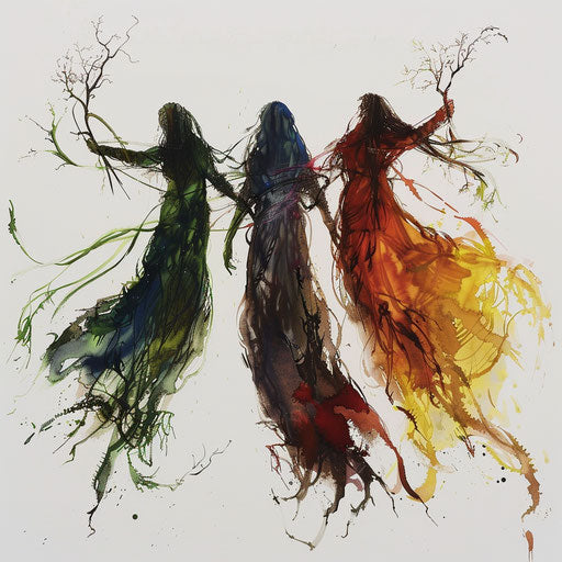 The Norns weaving the thread of life with colors of past, present, and ...