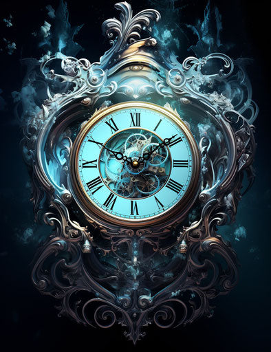 Digital clock, precisionism style, trad goth, dark aquamarine ...