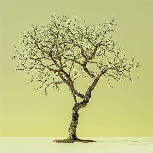 Leafless tree on chartreuse background, realistic and bright style ...