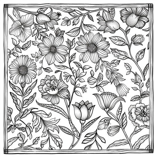 Whimsical floral garden with hidden animals in the style of Teagan ...