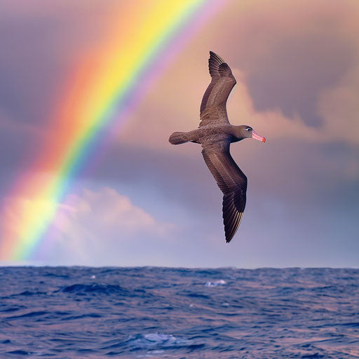 Black-footed albatross flying against rainbow over the sea – IMAGELLA