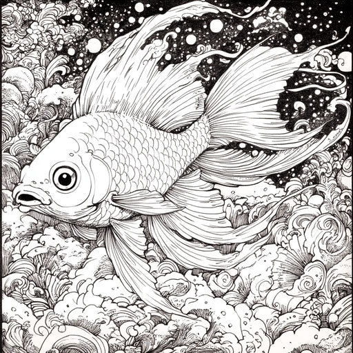 Rainbow fish with fantasy elements, in the style of Mamoru Hosoda ...