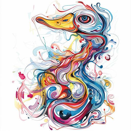 Psychedelic duck tattoo with swirling colors and abstract forms – IMAGELLA