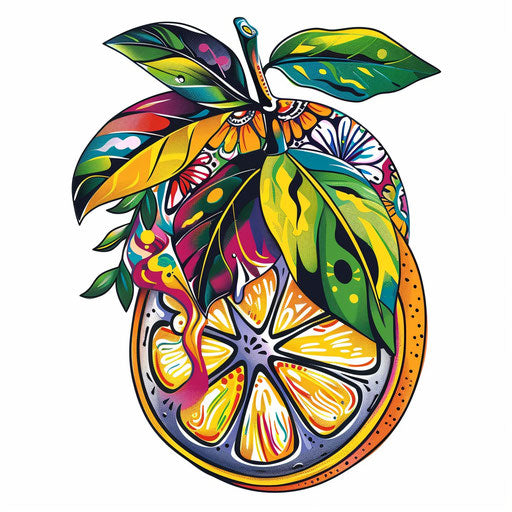 Flat tattoo sketch of a stylized lemon with psychedelic patterns and ...