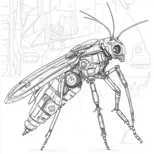 Futuristic insect with robotic features, in the style of Hideo Kojima ...
