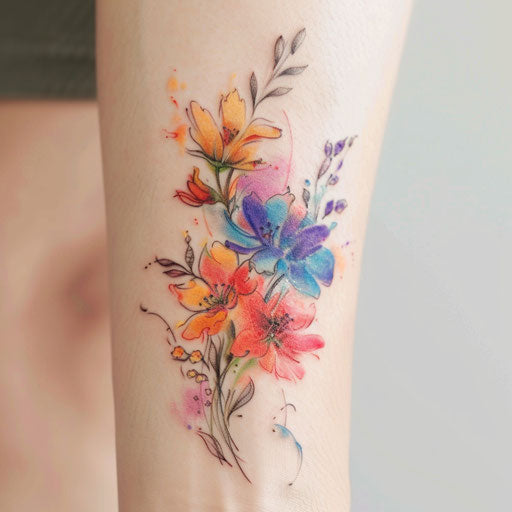 Vibrant watercolor floral tattoo design on white background – IMAGELLA