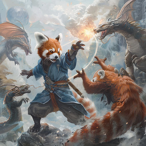 The magic of the red panda in a duel against dragons – IMAGELLA