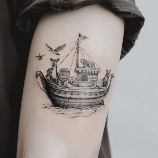 Noah's Ark tattoo, diverse animals in black on white – IMAGELLA