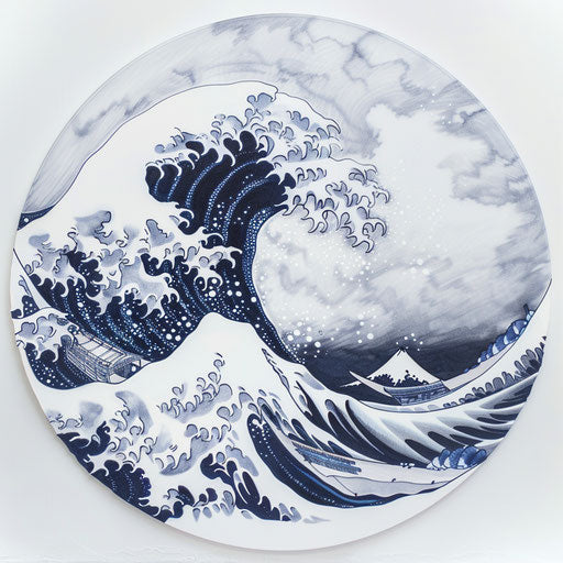 Ocean wave in traditional Japanese line work style – IMAGELLA