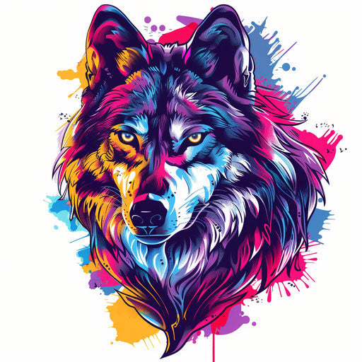 Vibrant tattoo sketch of a lobo (wolf) with bold, flat colors in ...