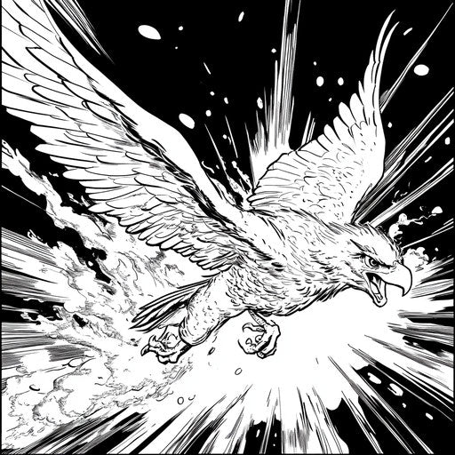 Phoenix in action comic style, coloring book page – IMAGELLA