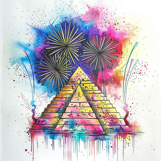 Festive pyramid with fireworks in the background – IMAGELLA