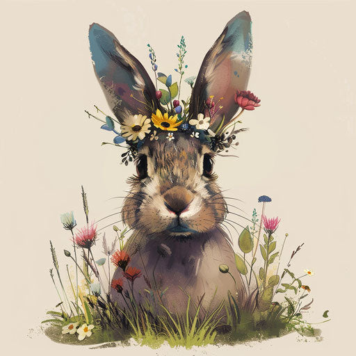 The rabbit crowned with wildflowers reigns over its meadow kingdom ...