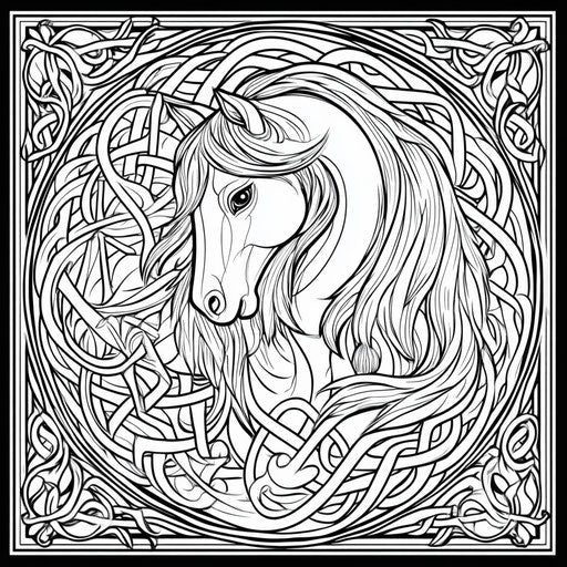Complex Celtic knot with a pony in the style of Teagan White, coloring ...