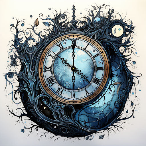 Clock with a hand, intricate pen style, multidimensional shading – IMAGELLA